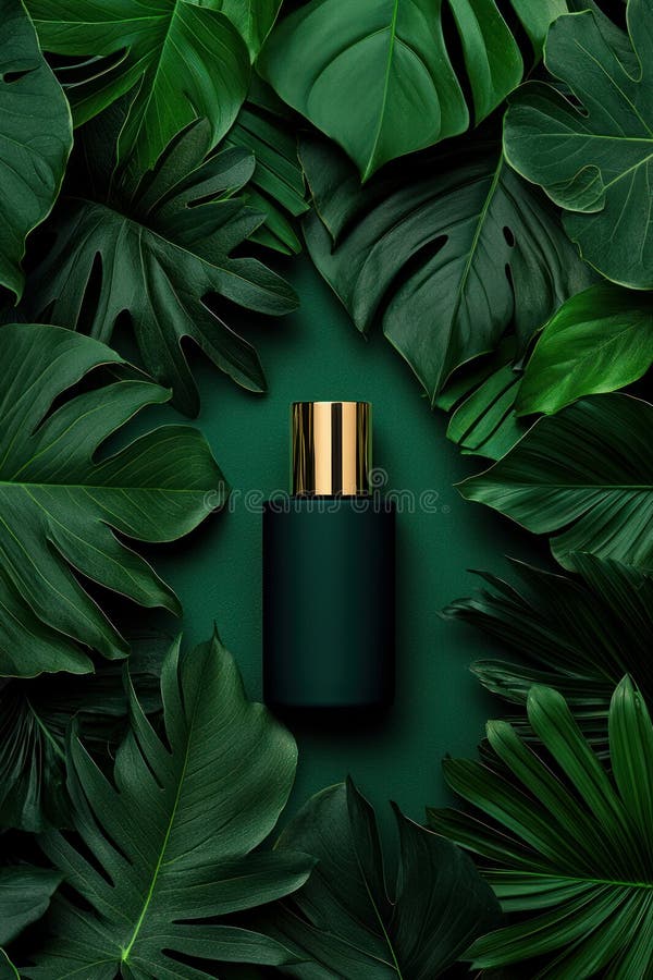 Stylish Perfume Bottle Surrounded by Lush Green Tropical Leaves Stock ...