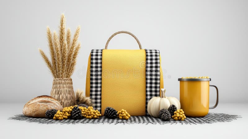 Stylish Picnic Setup with Yellow Backpack Cup Bread and Decorative ...