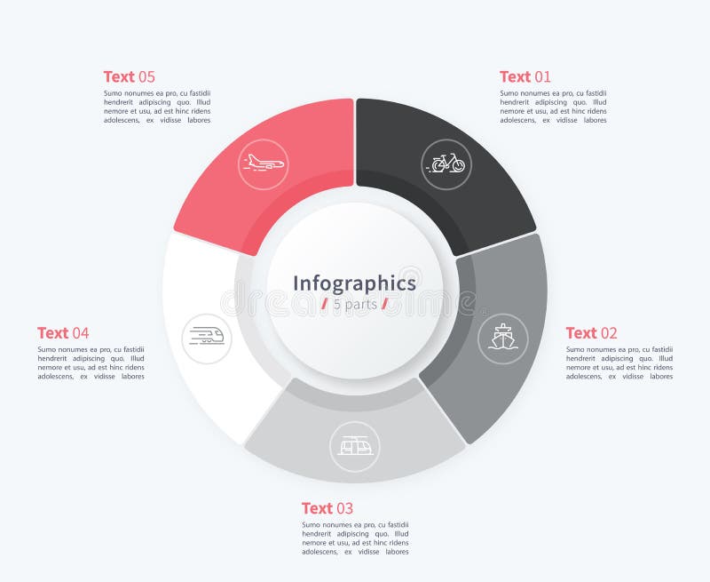 Set of Stylish Pie Chart Circle Infographic Templates. 5 Parts Stock ...