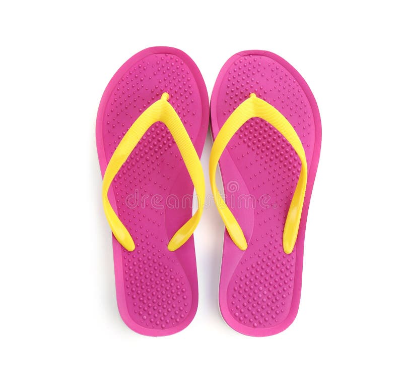 Stylish Pink Flip Flops Isolated on White, Top View Stock Photo - Image ...