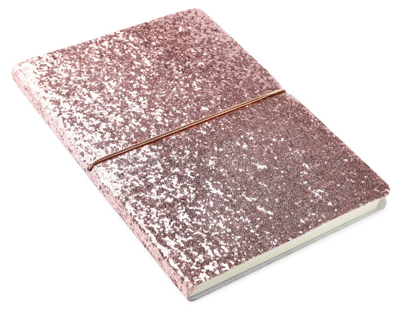 Stylish Pink Glitter Notebook Isolated on White Stock Photo - Image of ...