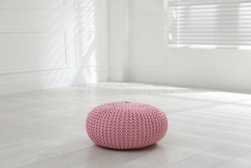 Stylish Pink Pouf in Room. Home Design Stock Image - Image of decor ...