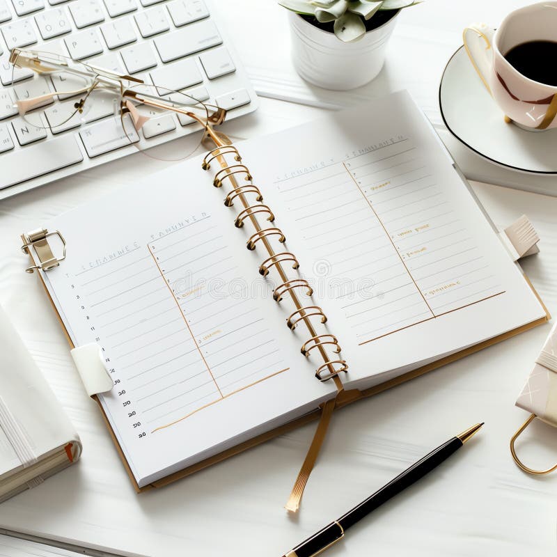 Stylish Planner on a Desk with Coffee Stock Image - Image of feature ...