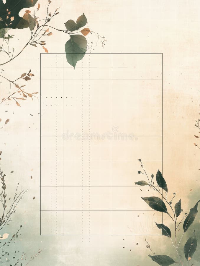Minimalist Planner Layout with Subtle Grid Lines and Botanical Elements ...