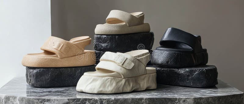 Stylish Platform Sandals Showcasing Varied Textures and Thick Soles on ...
