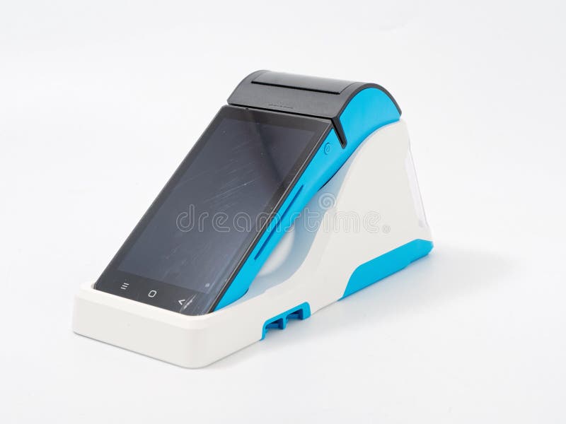 Stylish Portable Cash Register with Stand GR Code Scanner on White ...