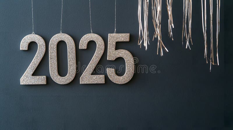 Glittery Silver Numbers Displaying 2025, Captured in a Stylish Portrait ...
