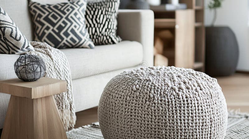A Stylish Pouf with Textured Fabric Acting As Both Seating and Decor ...