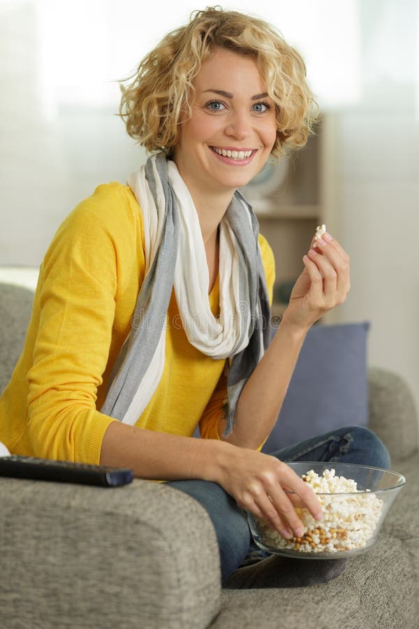 Stylish Pretty Charming Girl Sitting on Sofa Stock Photo - Image of ...
