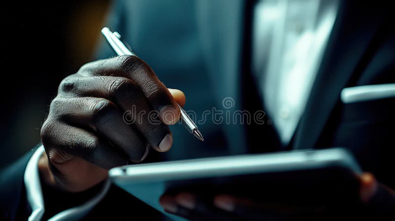 Stylish Professional Writing on Tablet, Close-Up Shot of Hands and ...