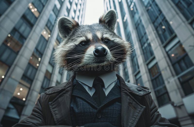 Stylish Raccoon in a Suit and Tie in the City Stock Illustration ...