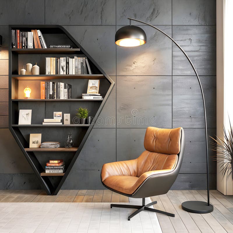 Stylish Reading Nook with Unique Bookshelf, Leather Chair, and ...