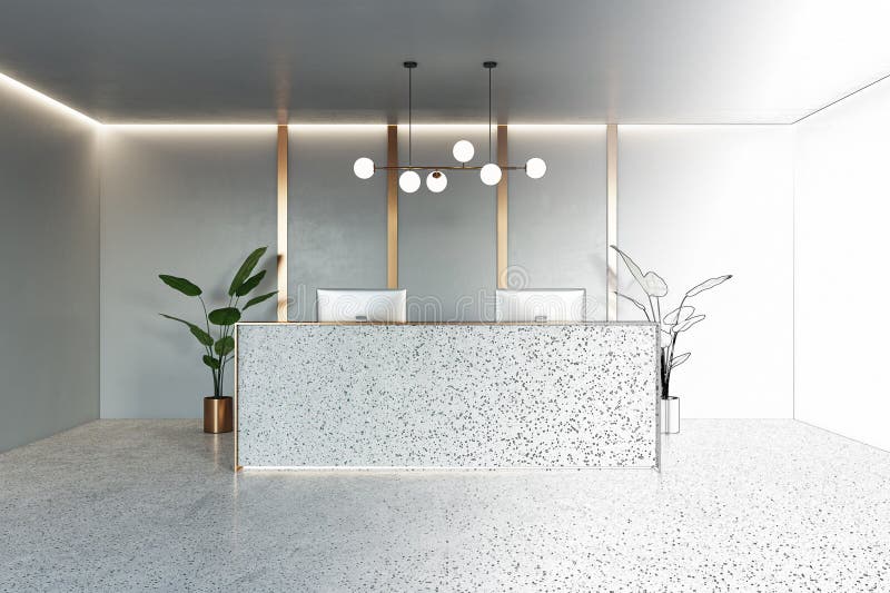 Stylish Reception Desk with Modern Hotel Lobby Stock Illustration ...