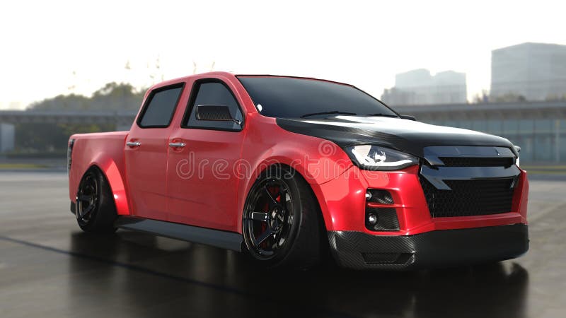 Stylish Red Custom Pickup Truck Stock Illustration - Illustration of ...
