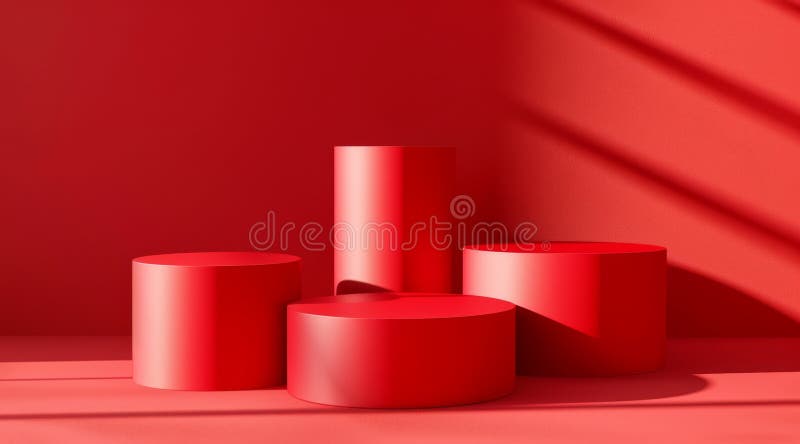 Stylish Red Cylindrical Podiums Arranged in a Modern and Attractive ...