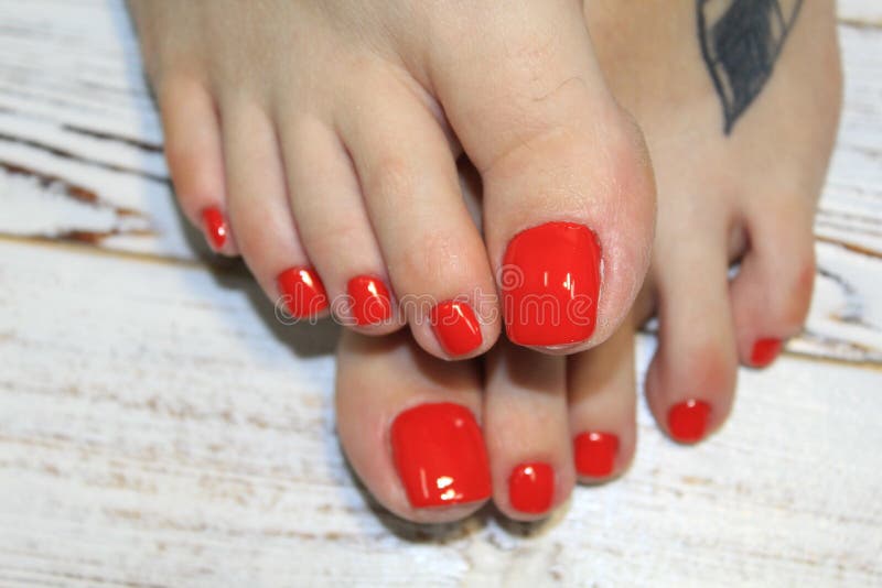 Stylish red pedicure stock photo. Image of nails, elegant - 123846724