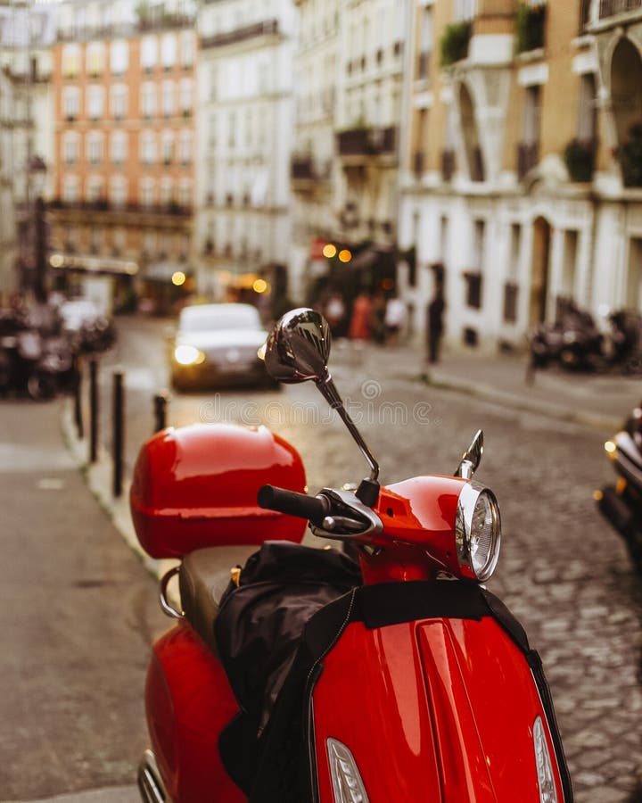 Stylish Red Scooter Shiny Chrome Details Town Stock Photo - Image of ...