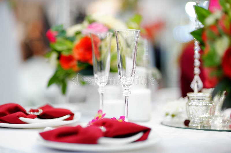 Stylish red table set stock image. Image of closeup, decoration - 67077187