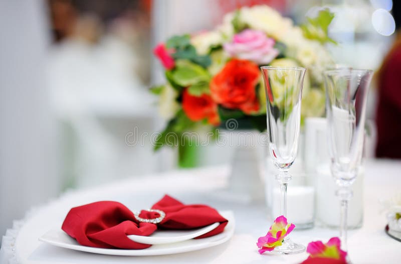 Stylish red table set stock photo. Image of cloth, ceremony - 67116016