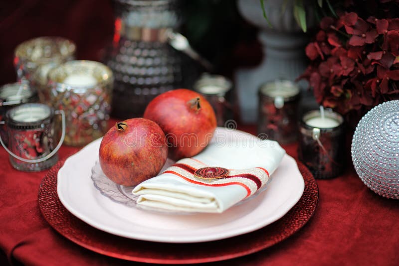 Stylish red table set stock photo. Image of closeup, fruit - 51388978