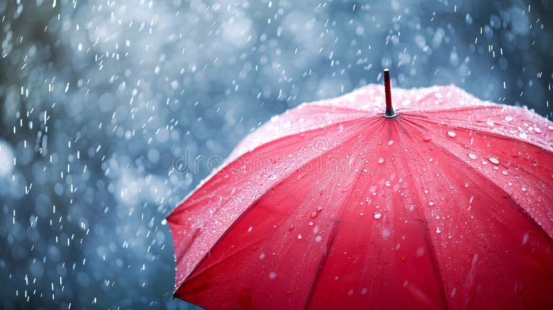 Stylish Red Umbrella in the Rain, Elegant Accessory for a Rainy Day ...