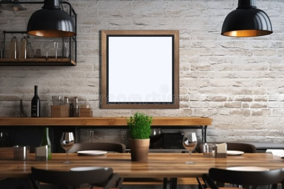 Stylish Restaurant Caf?? Setting with a Blank Menu Frame Mock-up Stock Photo - Image of unique ...