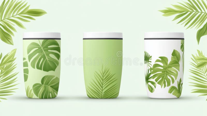 Stylish Reusable Cups with Tropical Leaf Designs, Perfect for Eco ...