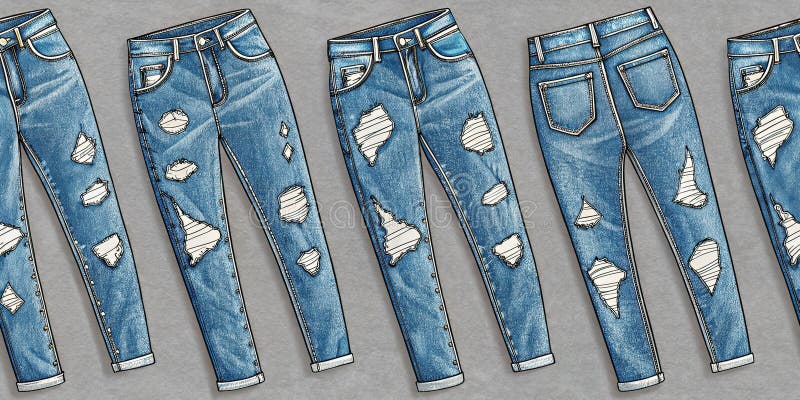 Stylish Ripped Blue Jeans Detailed Back and Front Views in a LowLight ...