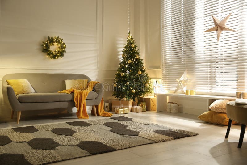 Stylish Room with Christmas Decorations. Festive Interior Design Stock ...
