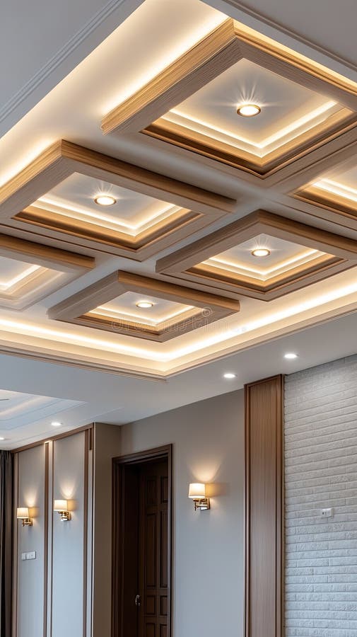 Stylish Room Featuring a Refined Ceiling with Artistic Lighting ...