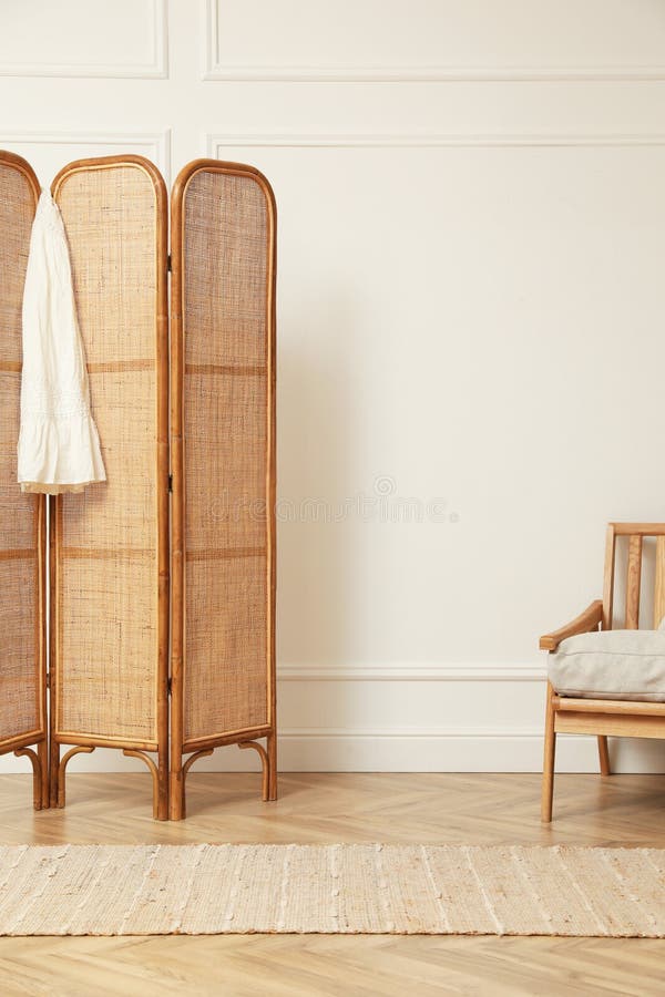 Stylish Room with Folding Screen and Armchair. Interior Design Stock ...