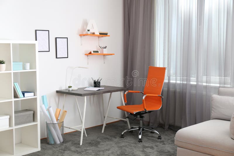 Stylish Room Interior with Workplace Near Window. Design Idea Stock ...