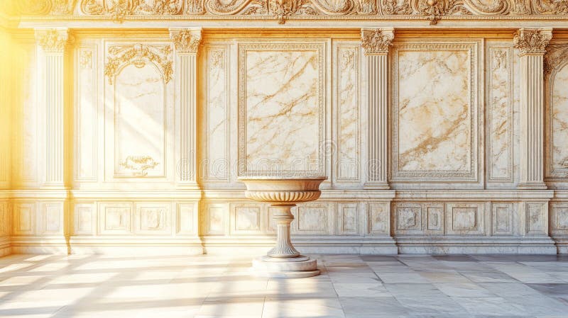 A Stylish Room Interior Featuring Intricate Wall Designs and a Marble ...