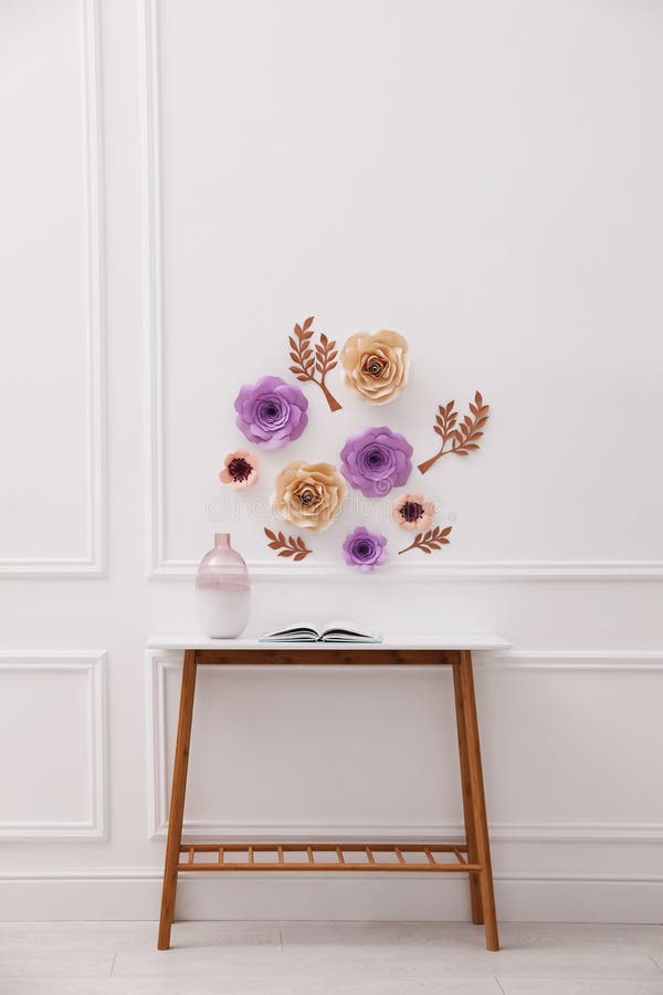 Stylish Room Interior with Floral Decor and Table Stock Photo - Image ...