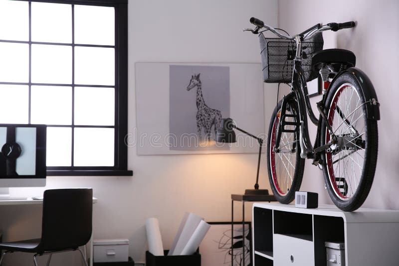 Stylish Room Interior with Modern Bicycle Stock Image - Image of ...