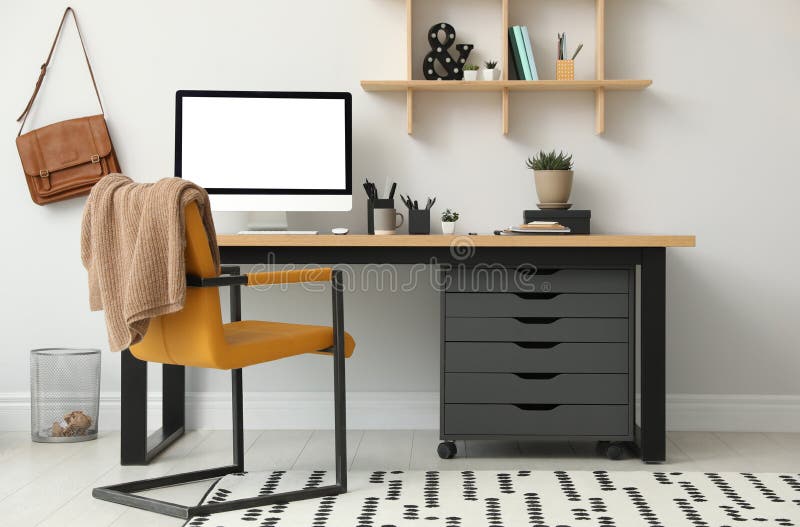 Stylish Room Interior with Modern Workplace Stock Image - Image of ...