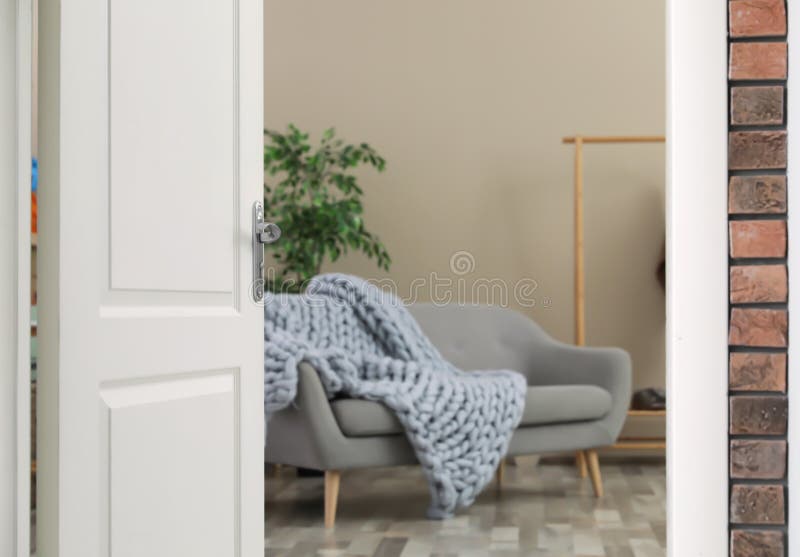 Stylish Room Interior, View through Door Stock Image - Image of floor ...