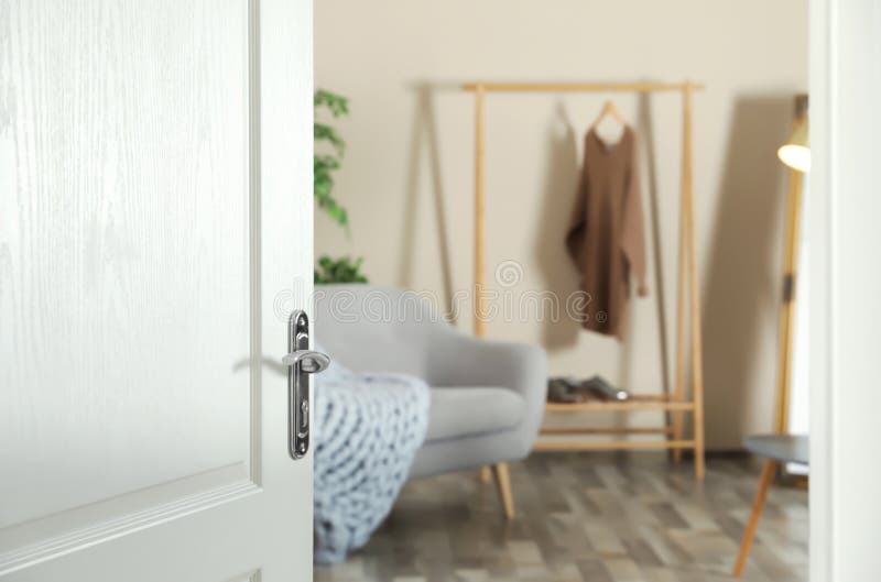 Stylish Room, View through Open Door Stock Image - Image of lock ...