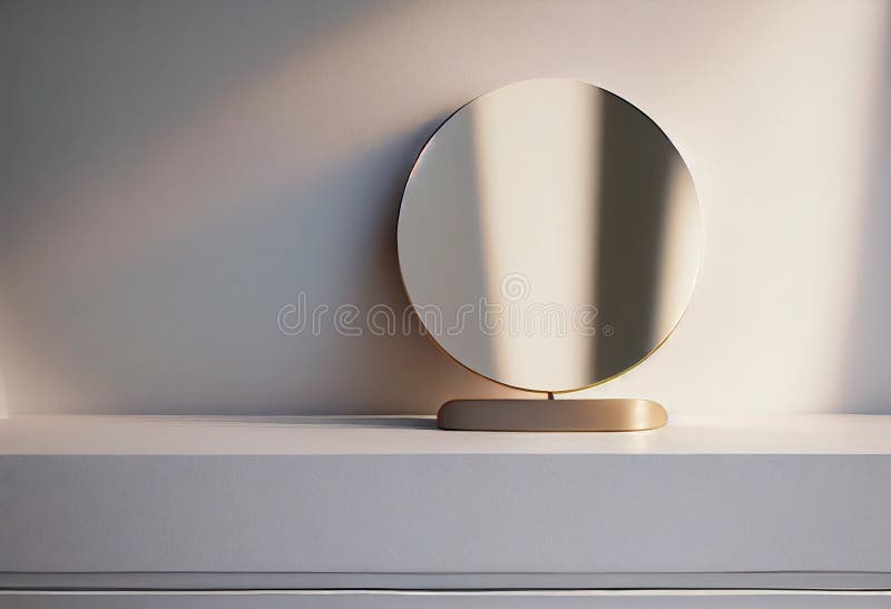 Stylish Round Mirror on Dressing Table with Shadows, AI Generated Stock ...