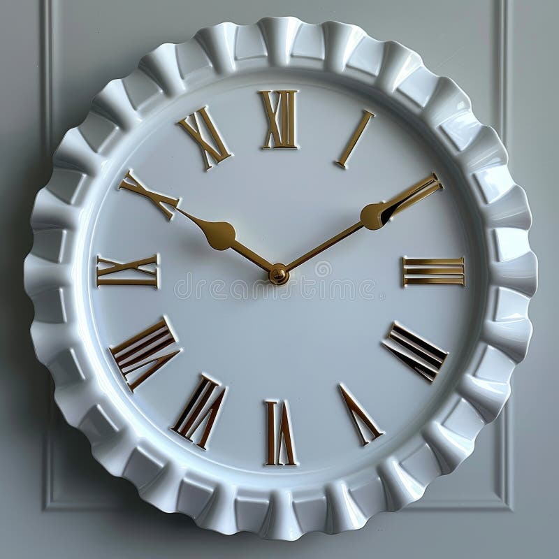 White and Gold Wall Clock with Ruffles and Roman Numerals Stock Photo ...