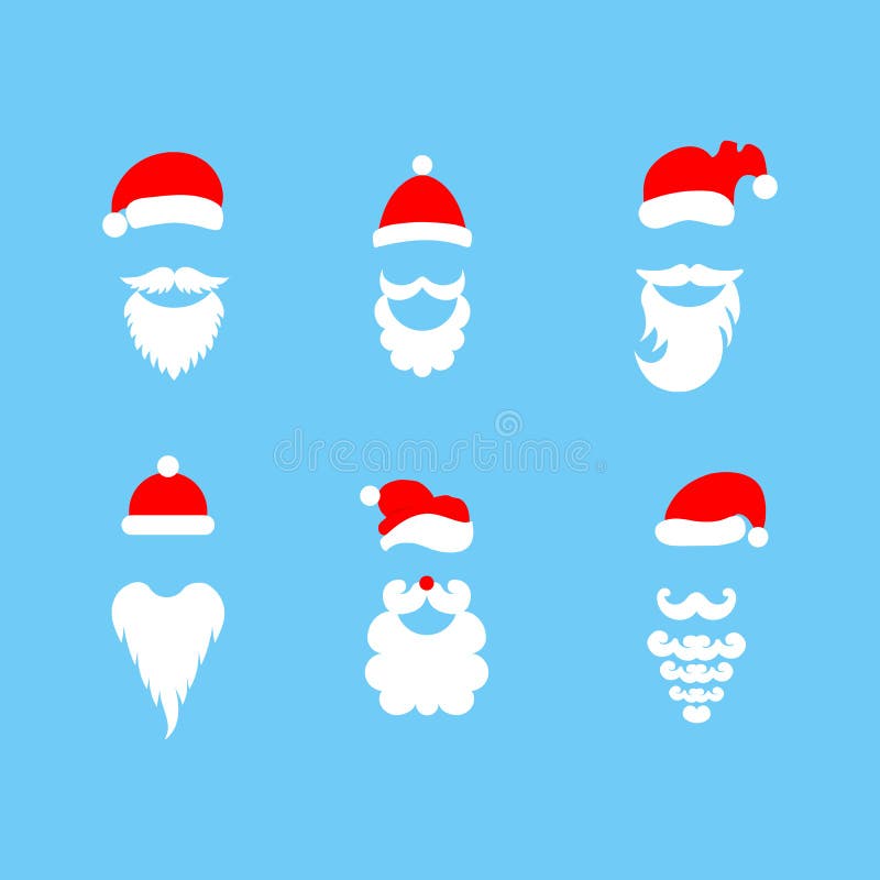 Stylish Santa. Hats and Beards. Set of Vector Hand-drawn Illustrations ...