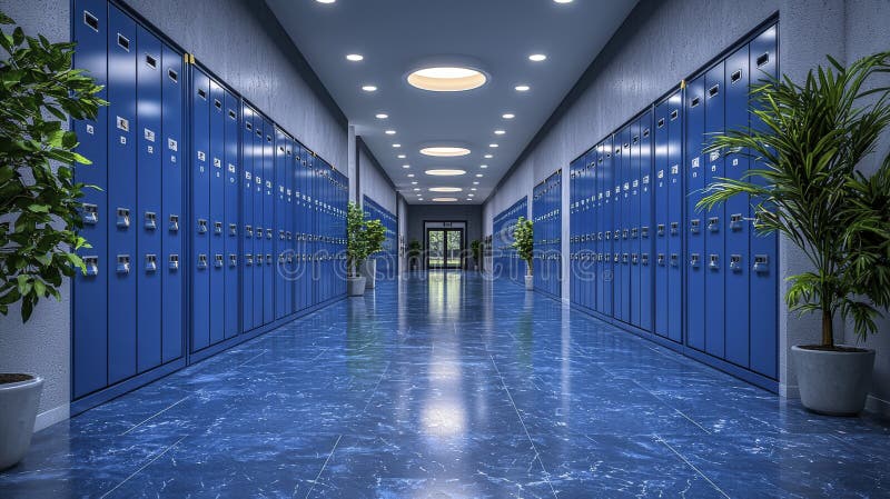 Stylish School Corridor with Blue Theme Stock Illustration ...