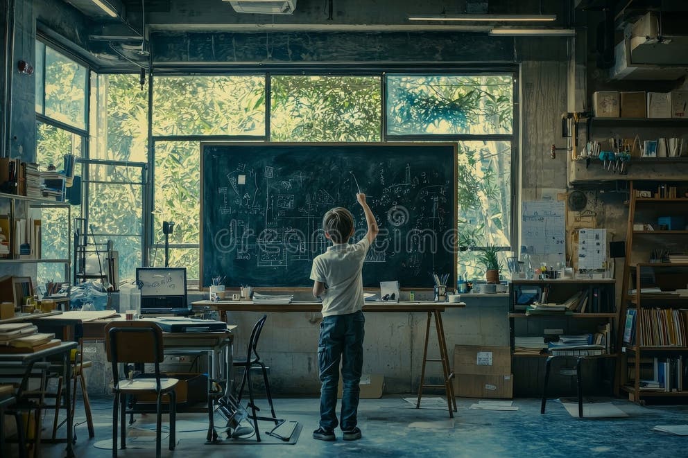 Stylish Schoolboy Dressed in Stylish Uniform Solving Math Problem on ...