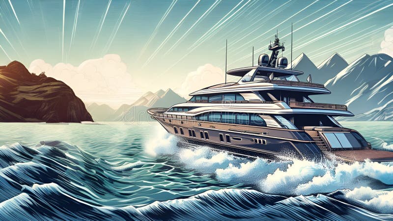 A Stylish Sea Yacht with a Streamlined Shape Cuts through Water Surface ...