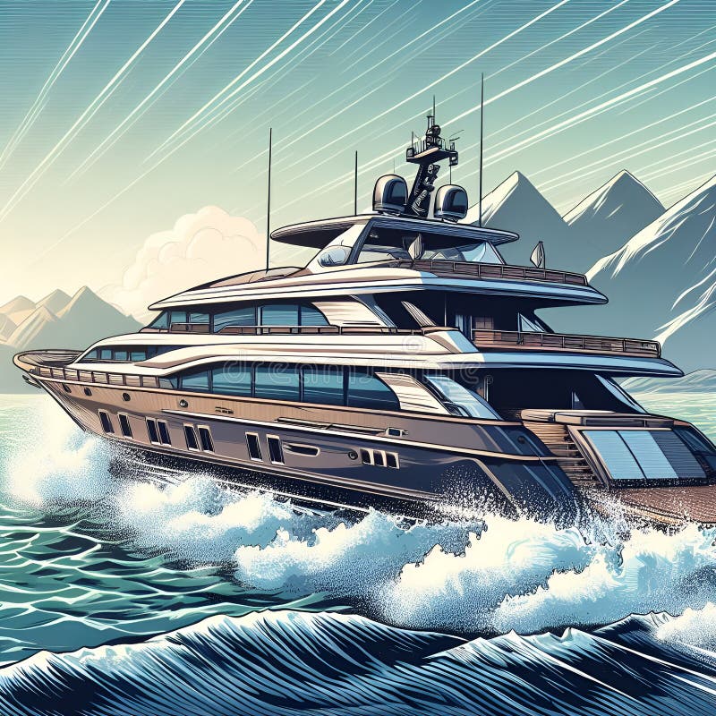 A Stylish Sea Yacht with a Streamlined Shape Cuts through Water Surface ...