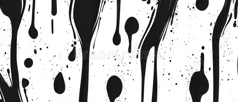 Stylish Seamless Pattern of Dripping Black Ink Designs on White ...