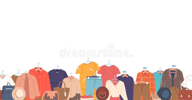Stylish Seamless Pattern Featuring an Array of Clothes on Hangers ...