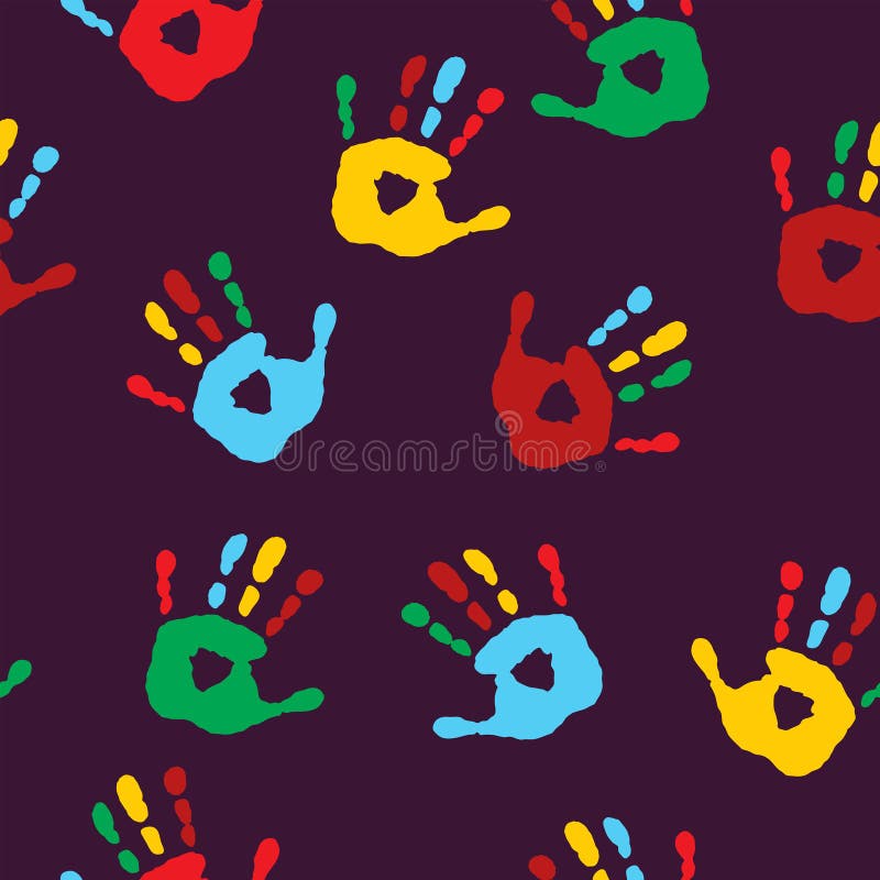 Stylish Seamless Pattern with Imprints of Children`s Palms Stock Vector ...
