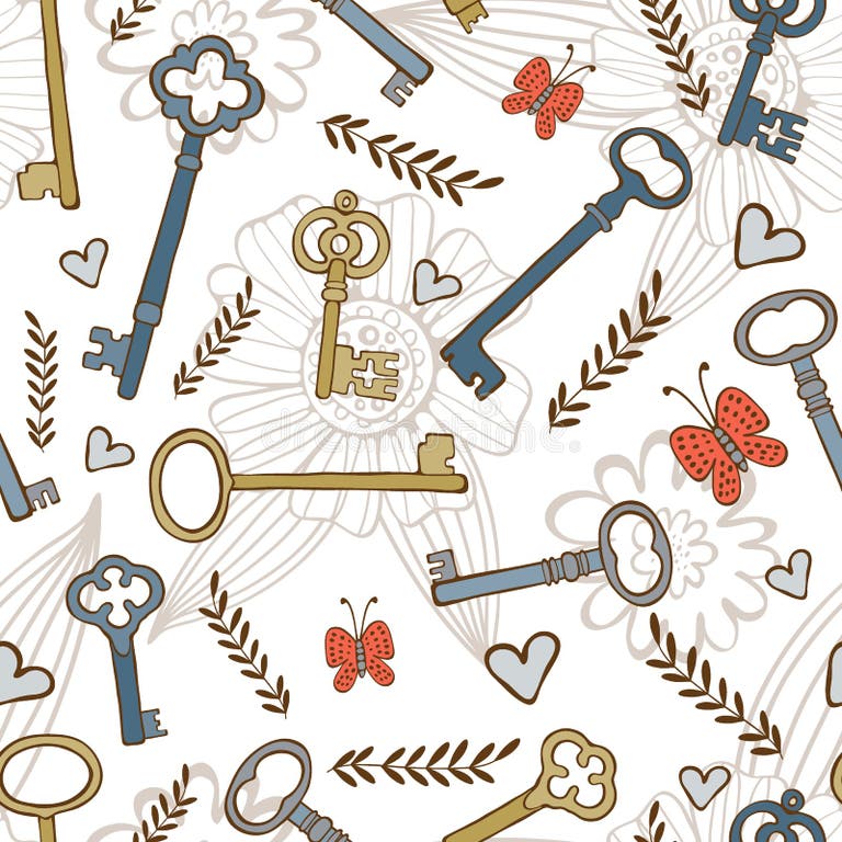Stylish Seamless Pattern with Vintage Keys Stock Vector - Illustration ...