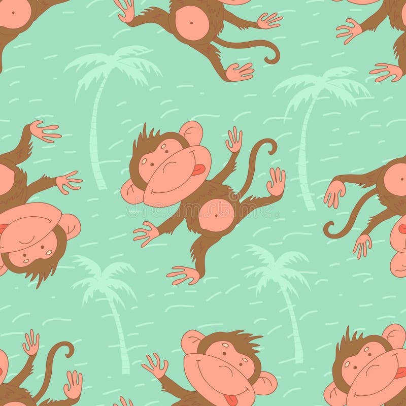 Stylish Seamless Texture with Doodled Cartoon Monkey Stock Vector ...